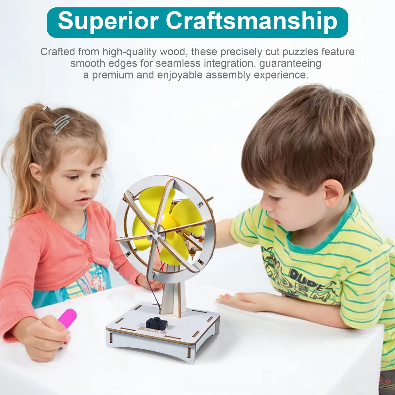 1 Set Fan Model Kit Science Experiment Toy DIY Assembly Wooden Puzzle ...