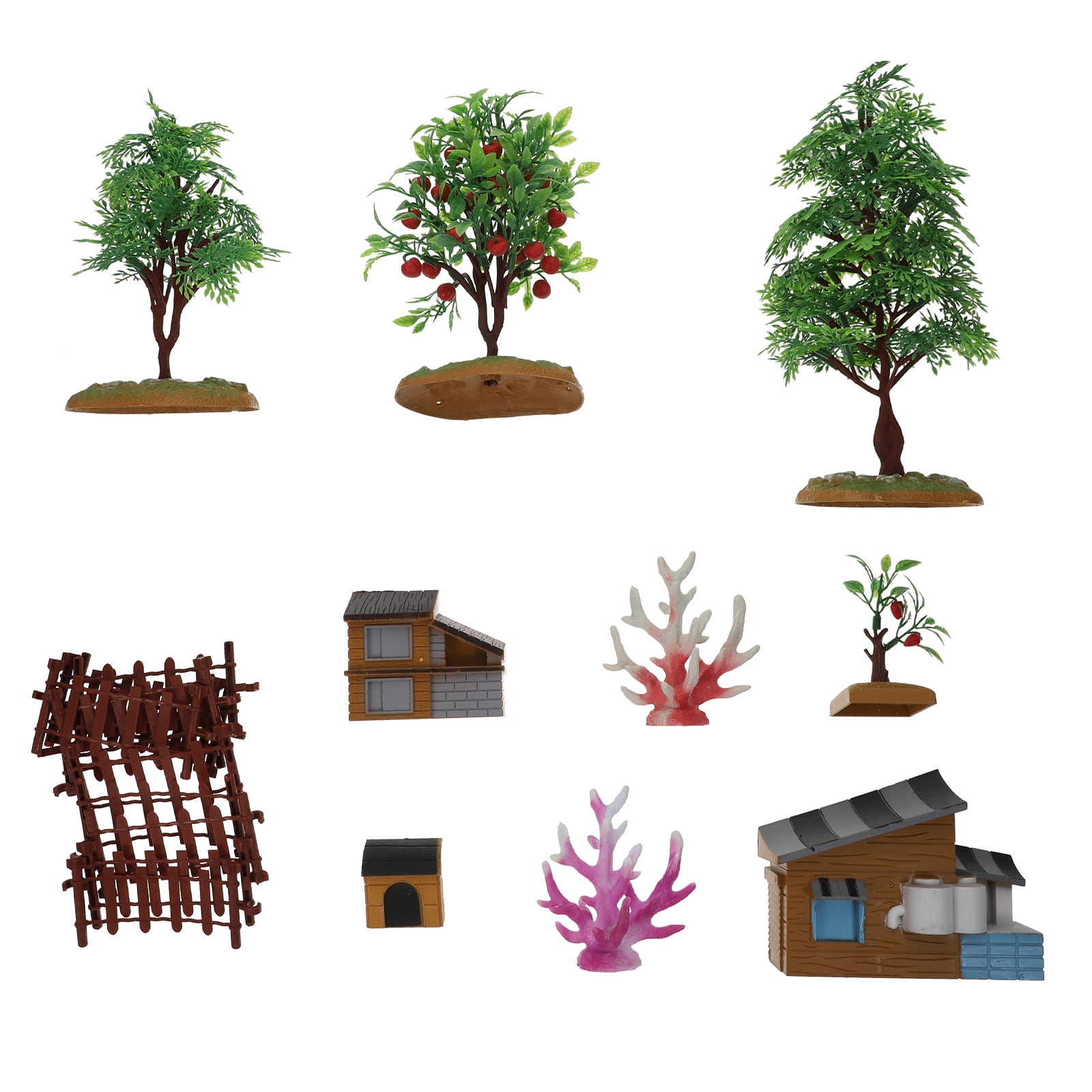 1 Set Farm House Dog House Simulated Mini Tree Fence DIY Toy Models for ...