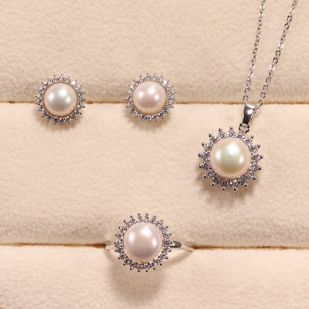 1 Set Flower Brass Micro Pave Clear Cubic Zirconia with Natural ...
