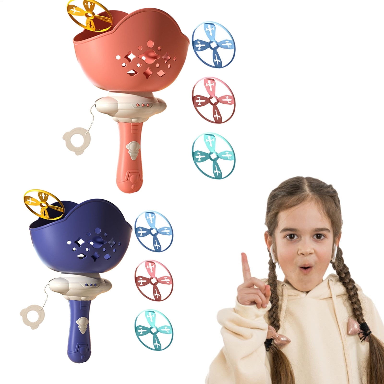 1 Set Flying Disc Catcher Launcher: Plastic Pull String Twist Disc ...