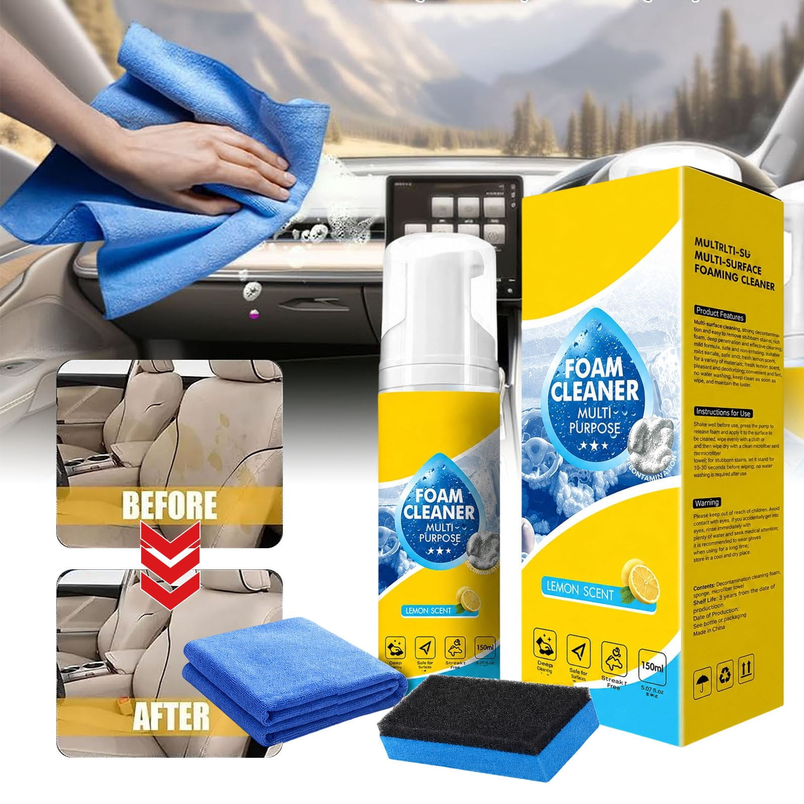 1 Set Foam Cleaner Kit With Sponge And Towel Foam Cleaning Set For ...