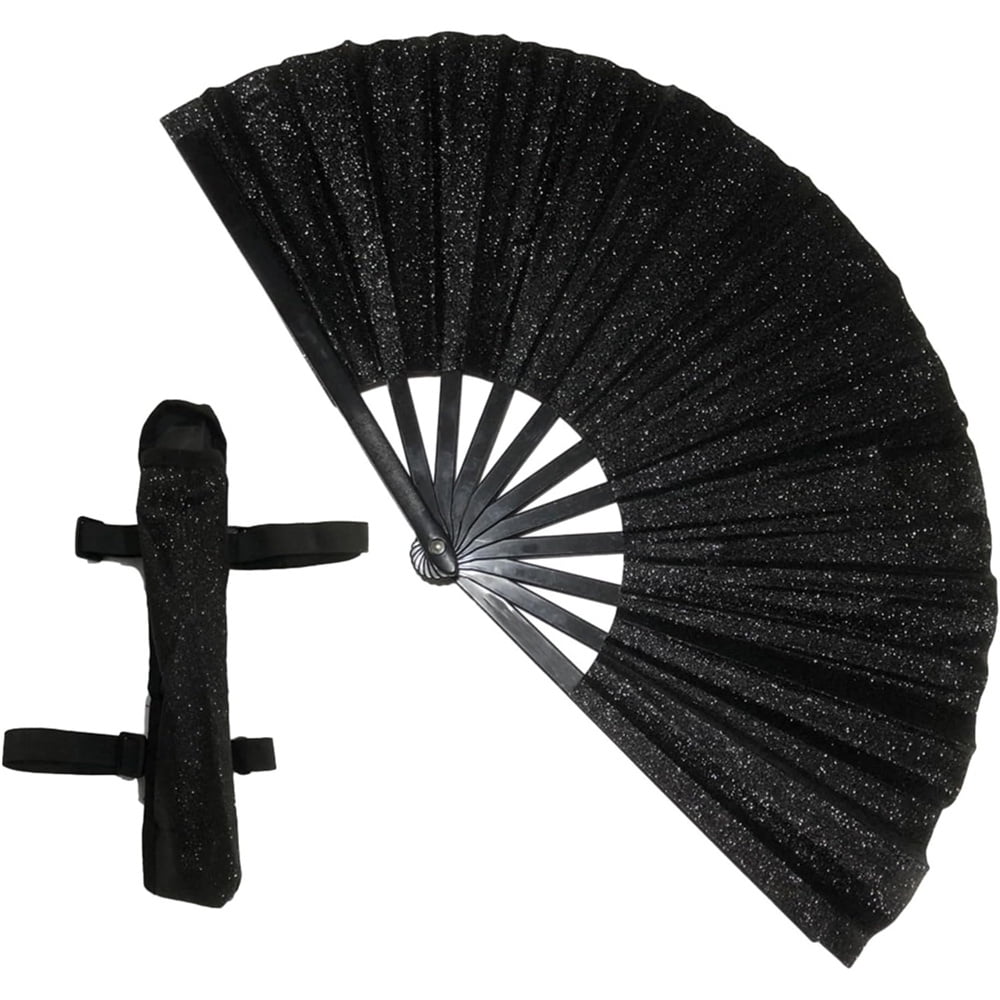 1 Set Folding Glitter Rave Fan,Large Decorative Hand Fan,Clack Kung Fu Fan with Leg Strap and ...
