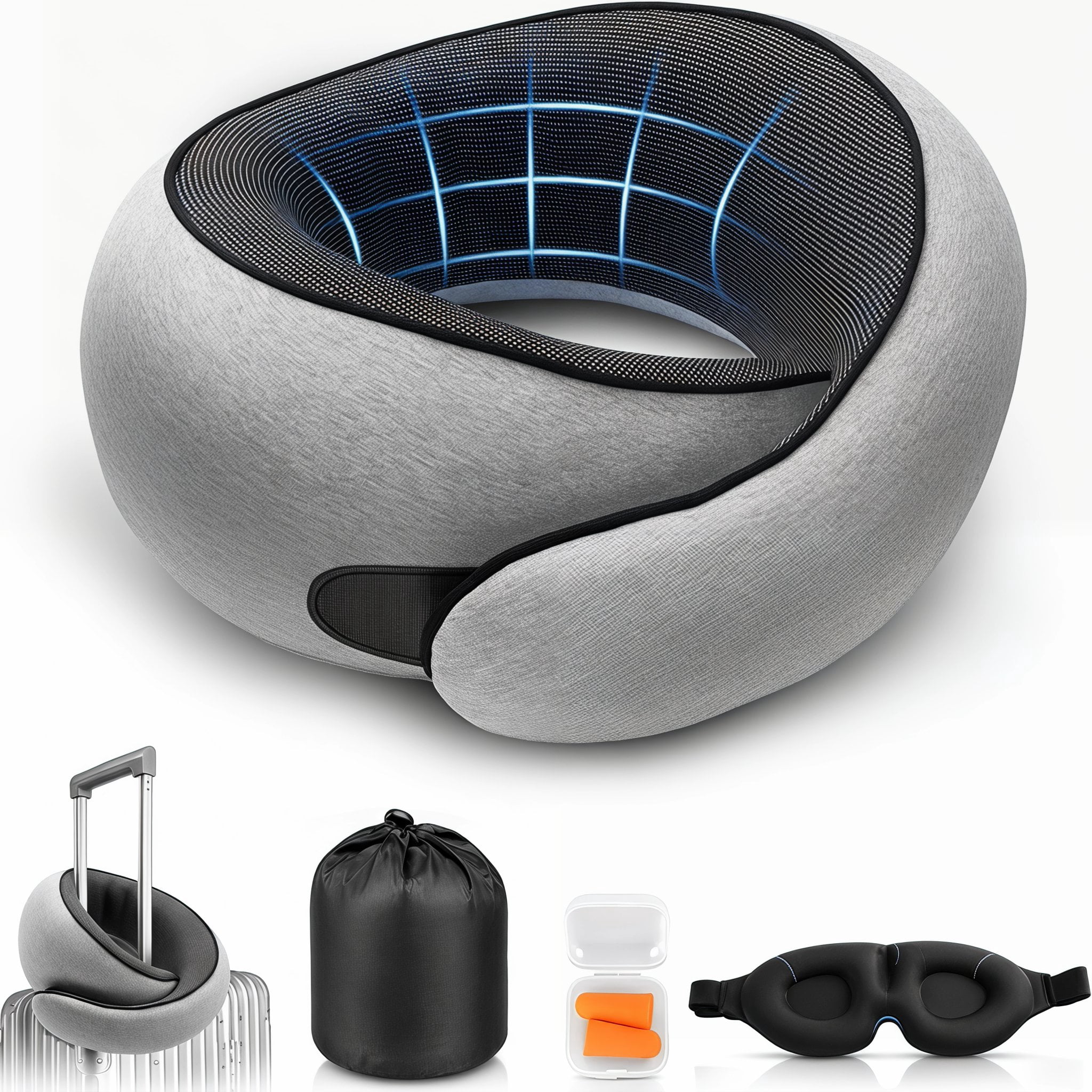 1 Set G-Shape Memory Foam Travel Neck Pillow with Eye Mask and Ear ...
