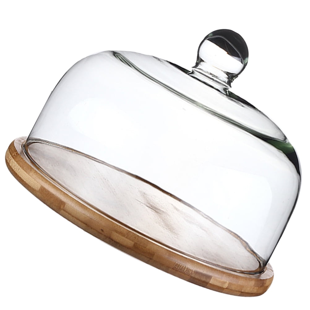 1 Set Glass Dessert Cover With Wooden Tray Cake Plate With Dome ...