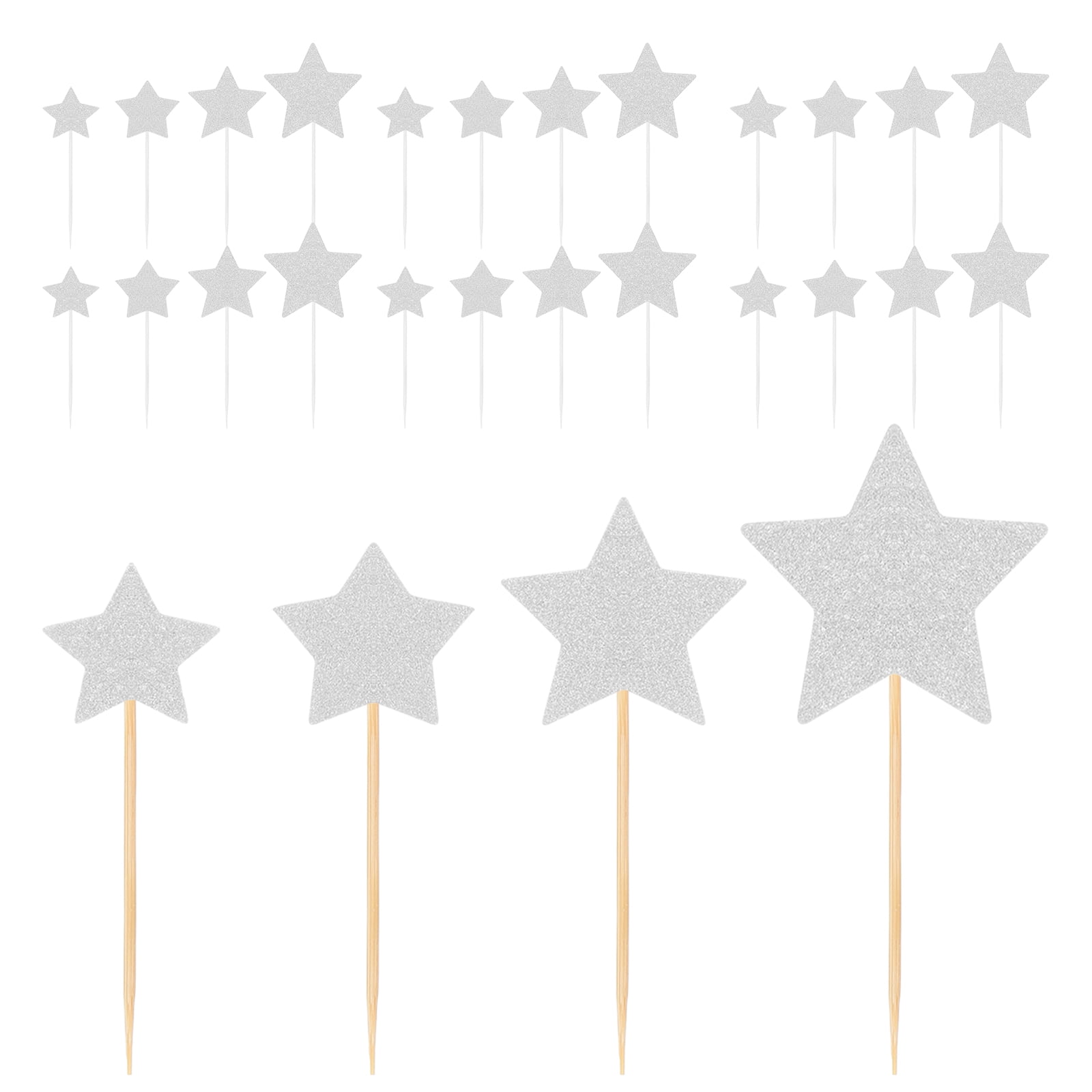 HEMOTON Glitter Star Cupcake Toppers for Birthday Party Decorations ...