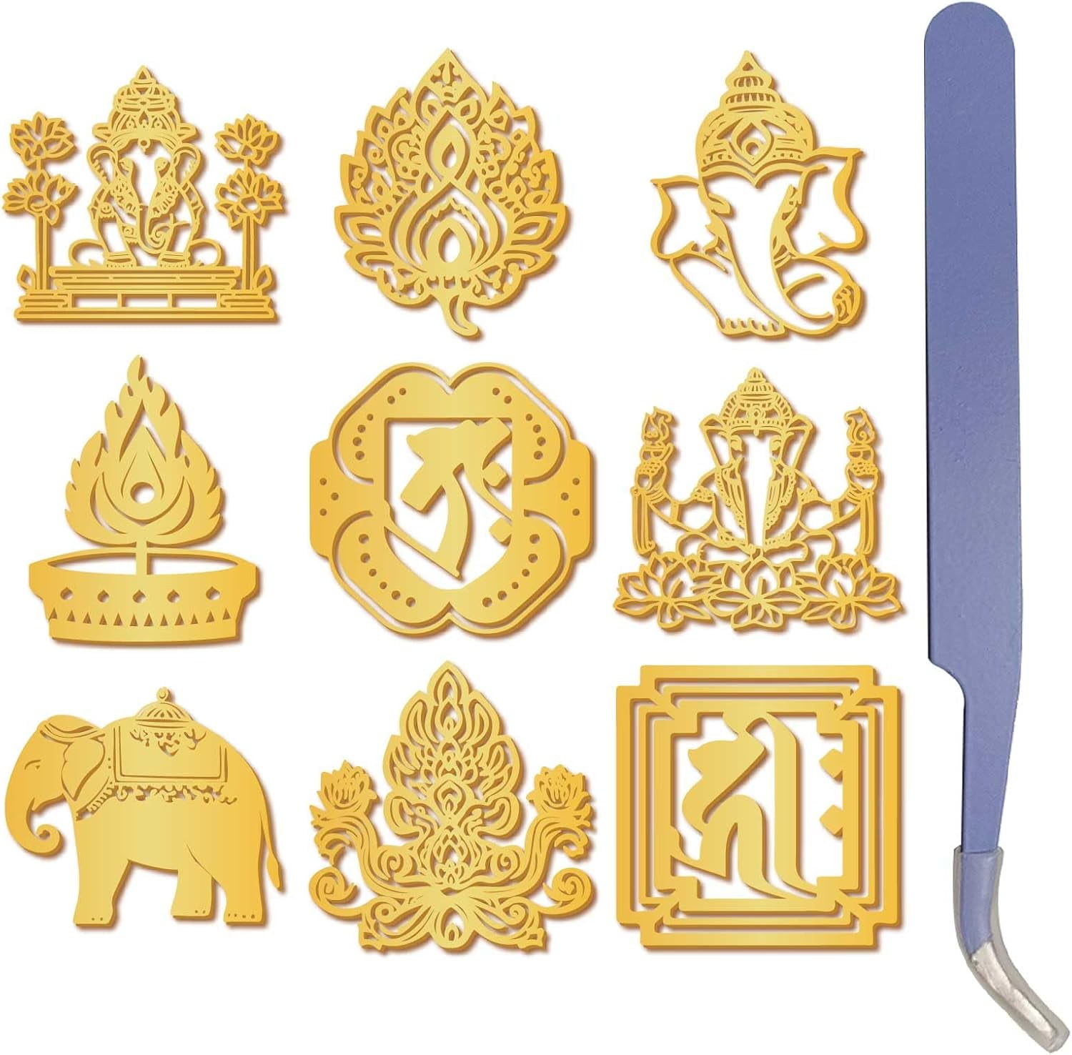 1 Set Gold Metal Stickers Thailand Elephant Stickers with Tweezers ...