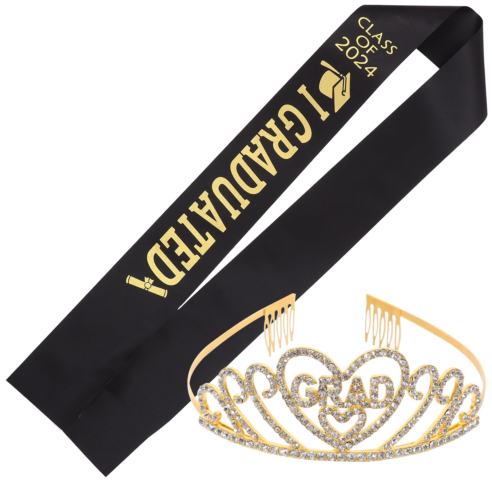 1 Set Graduation Tiara Metal Crown Sash Graduation Party Decorations ...