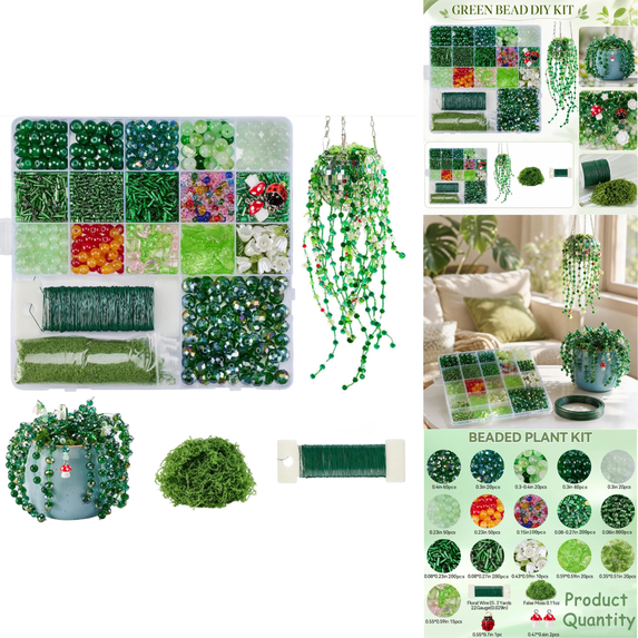 1 Set Green Glass Bead Plant Kit, Complete DIY Beaded Hanging Plant ...