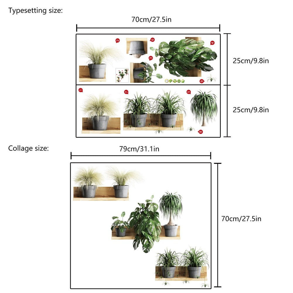 1 Set Green Leaf Wall Sticker Plants Vinyl Nursery Decal Home Room ...