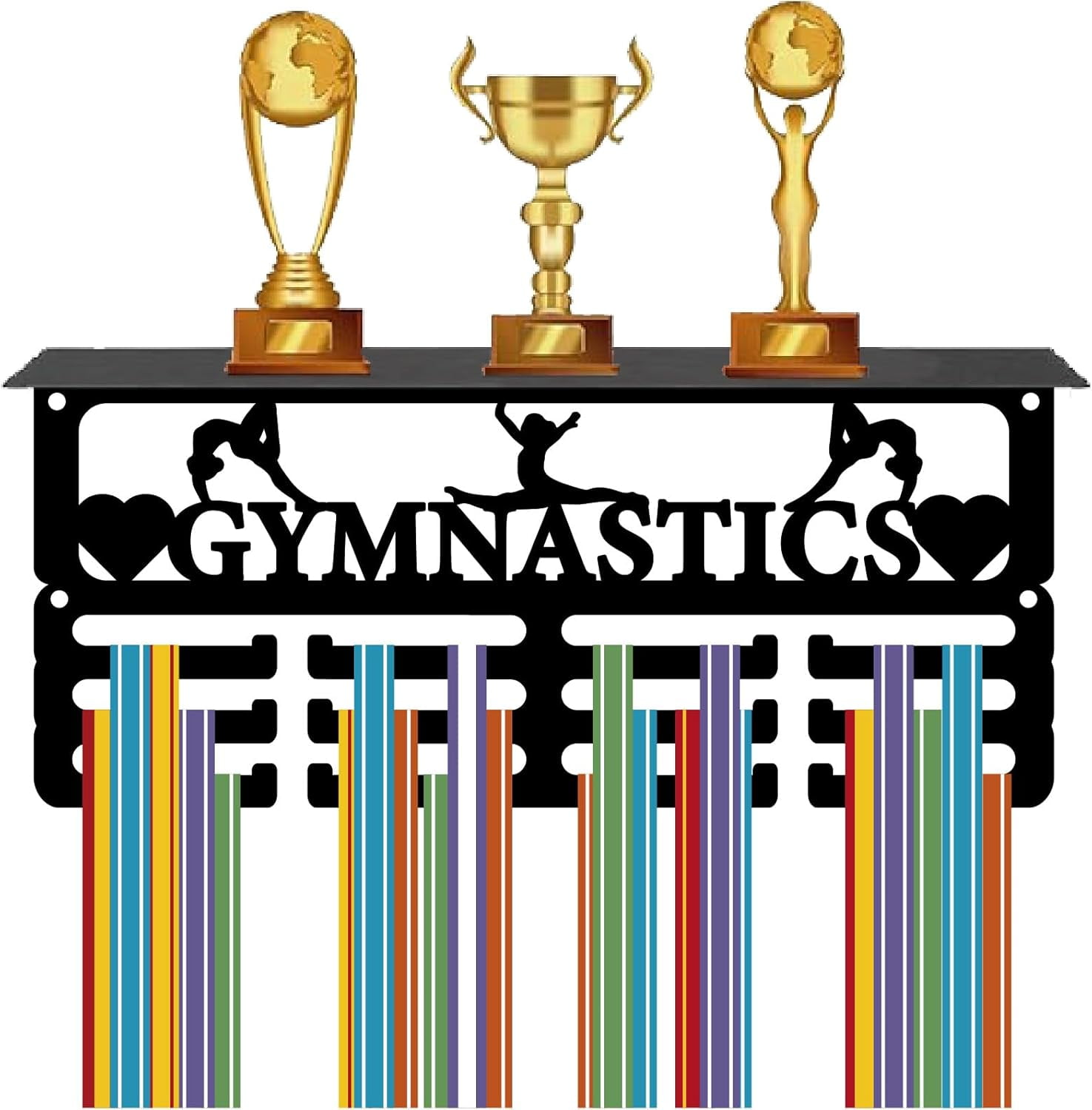 1 Set Gymnastics Medal Hanger Display Trophy Shelf with 12Hooks Metal ...