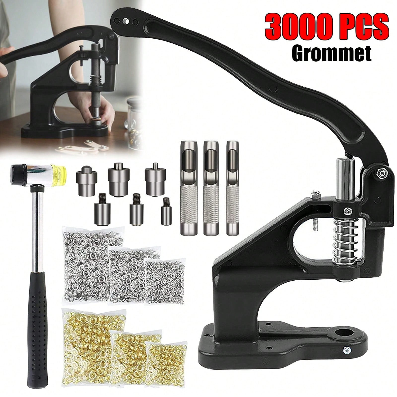 1 Set Hand Press Grommet Machine – Eyelet Hole Punch Tool Kit With Dies ...