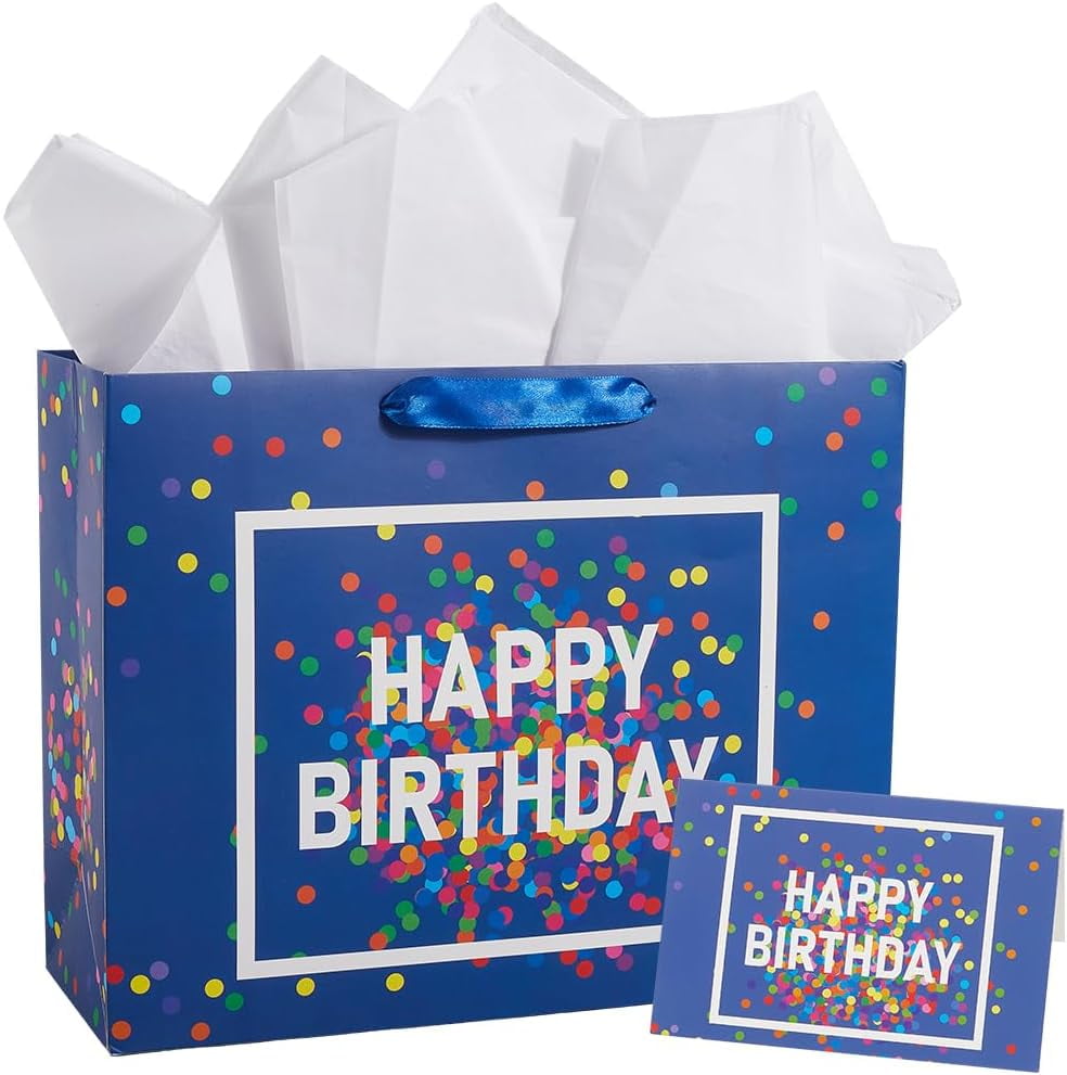 1 Set Happy Birthday Dots Bags Gift Wrap Bags Set 13x10.2x4.7in Large ...
