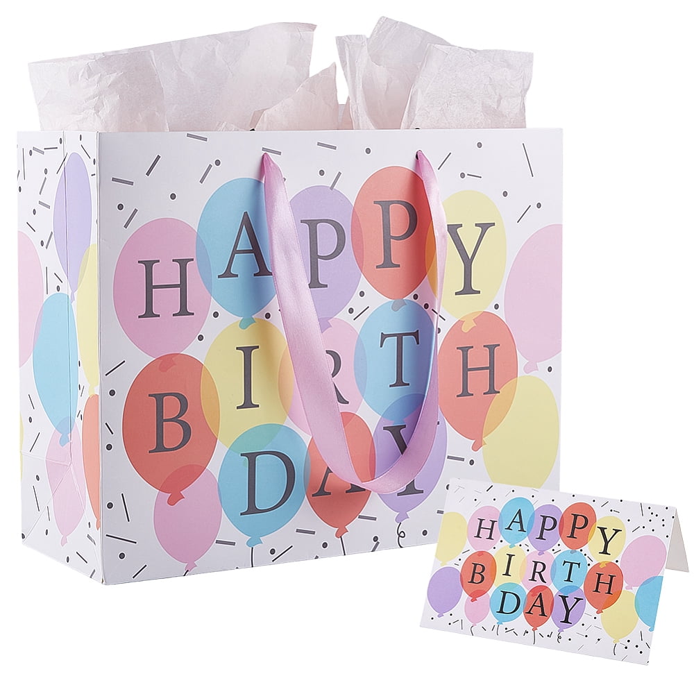 1 Set Happy Birthday Rectangle Paper Gift Tote Bags Shopping Bags with ...