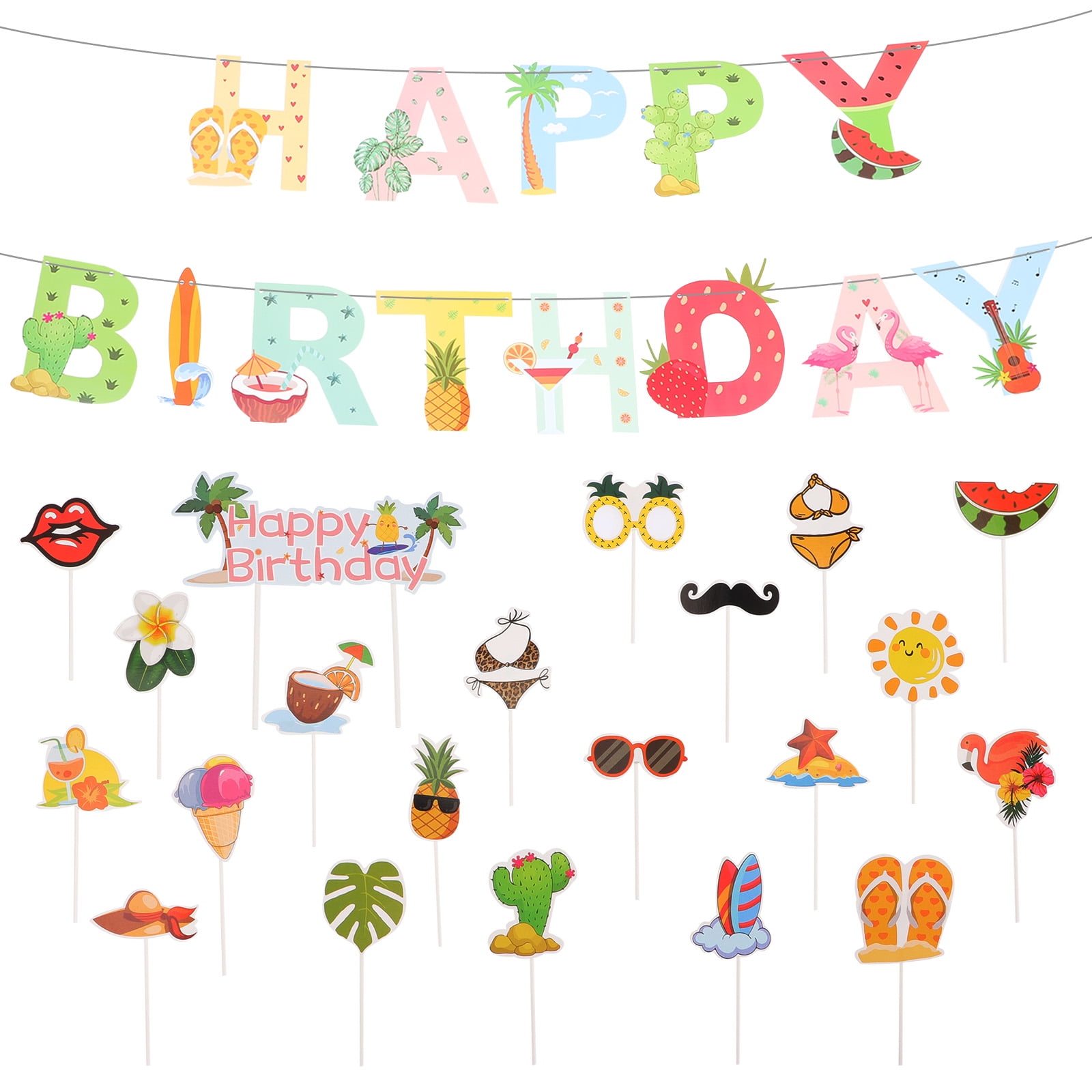 1 Set Hawaiian Happy Birthday Banner Happy Birthday Cake Topper for ...