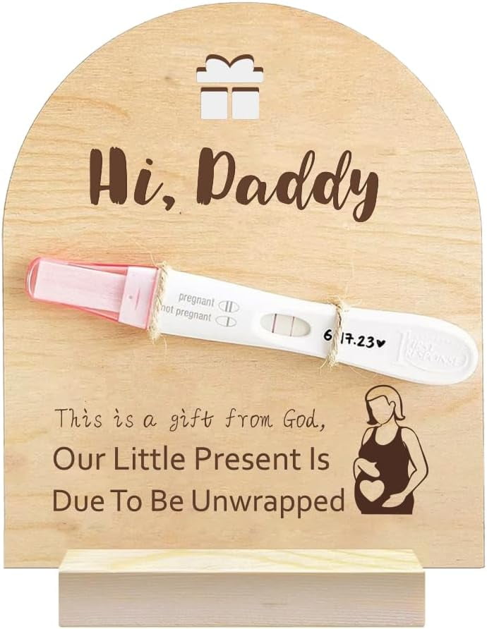 1 Set Hi Daddy Arch Shaped Wood Pregnancy Ttest Souvenir Organizer ...