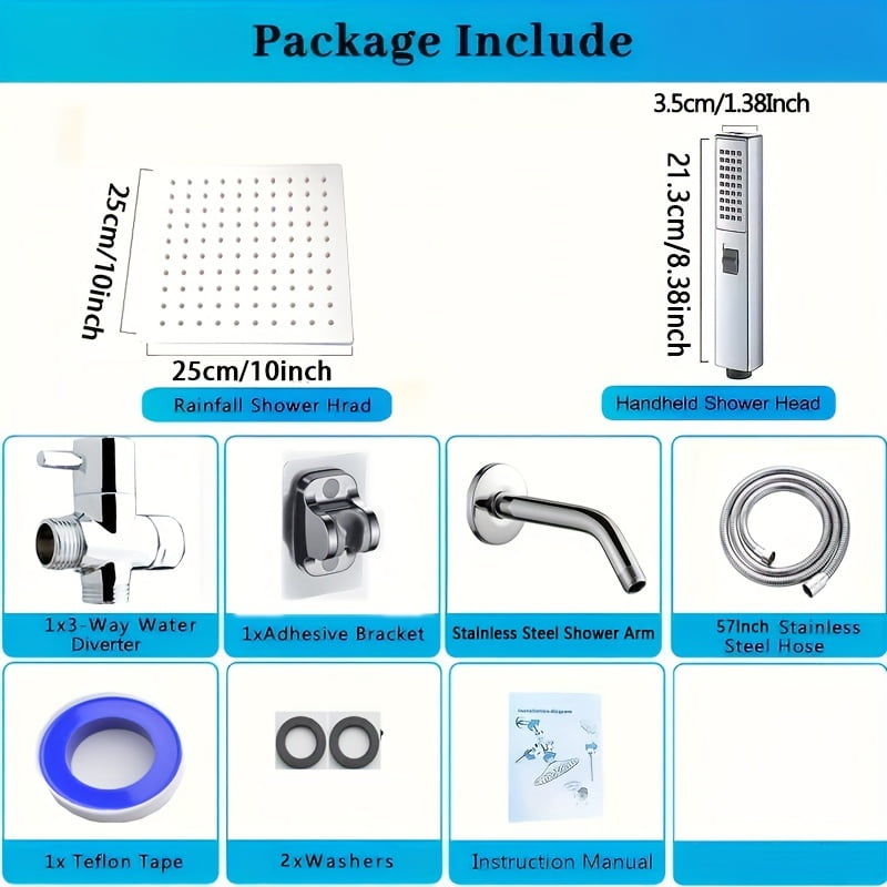 1 Set High Pressure 8'' Rain Shower Head With Two-in-One Handhead ...