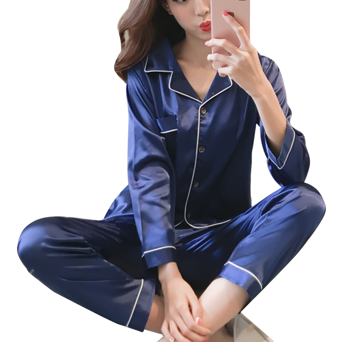 1 Set Home Nightclothes Trousers Set Simulated Silk Pajamas Kit Stylish ...
