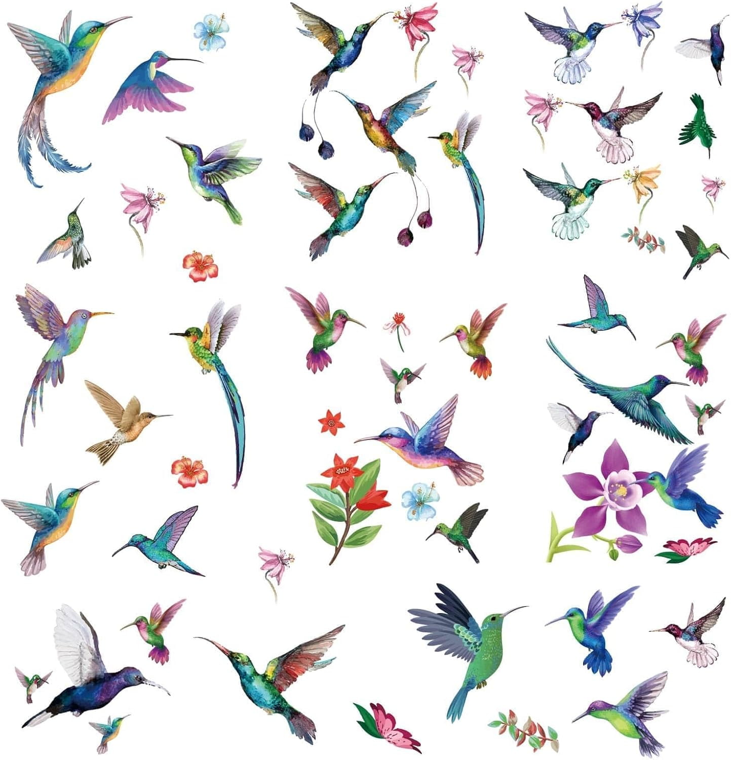 1 Set Hummingbird Decals Flower Stickers Colorful Birds Window Stickers ...