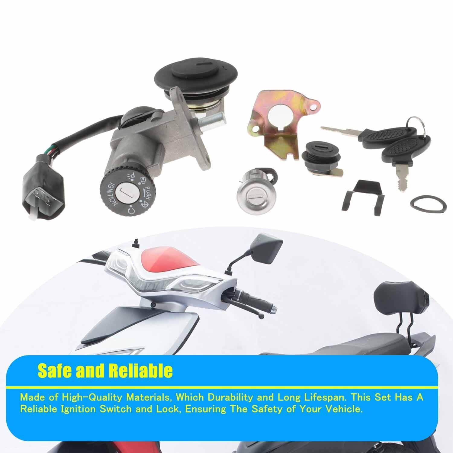 1 Set Ignition Switch Key Seat Lock Fuel Gas Cap Lock for Scooter ...