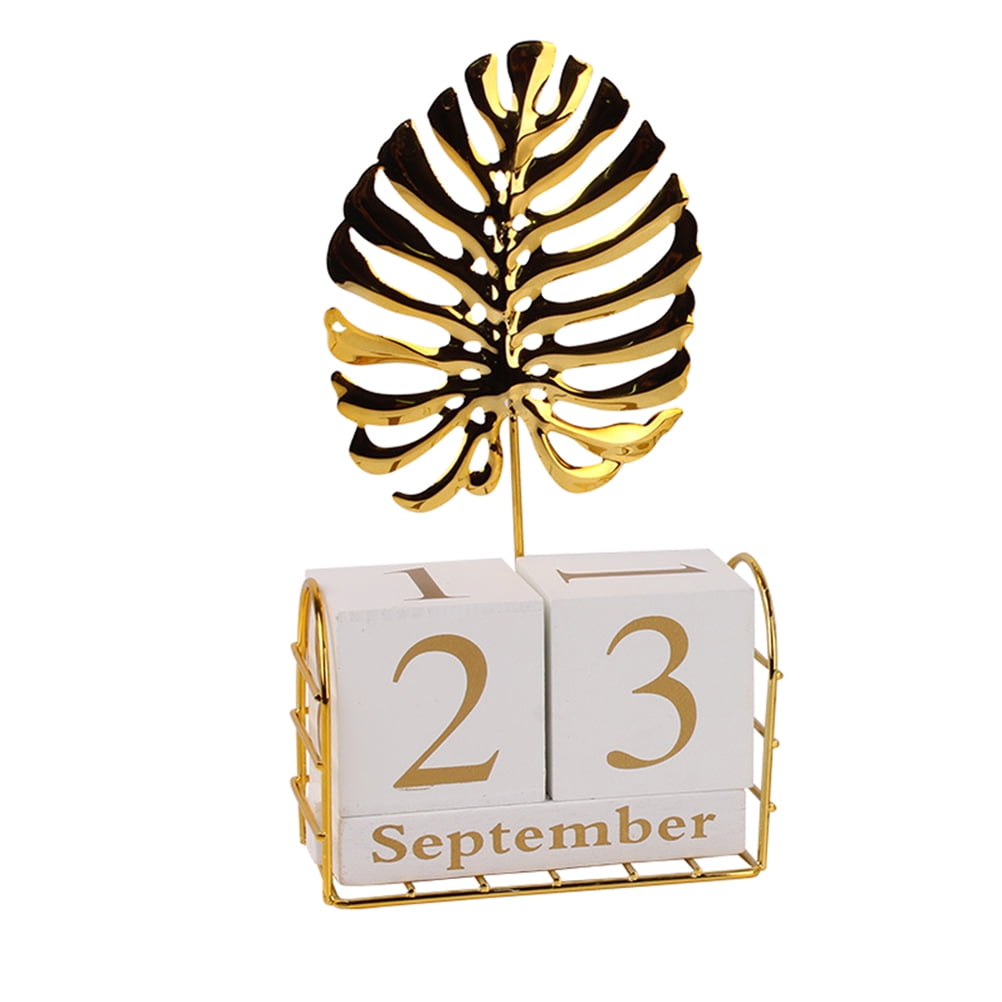 1 Set Iron Monstera Desk Calendar Blocks Wooden Perpetual Date Wooden ...