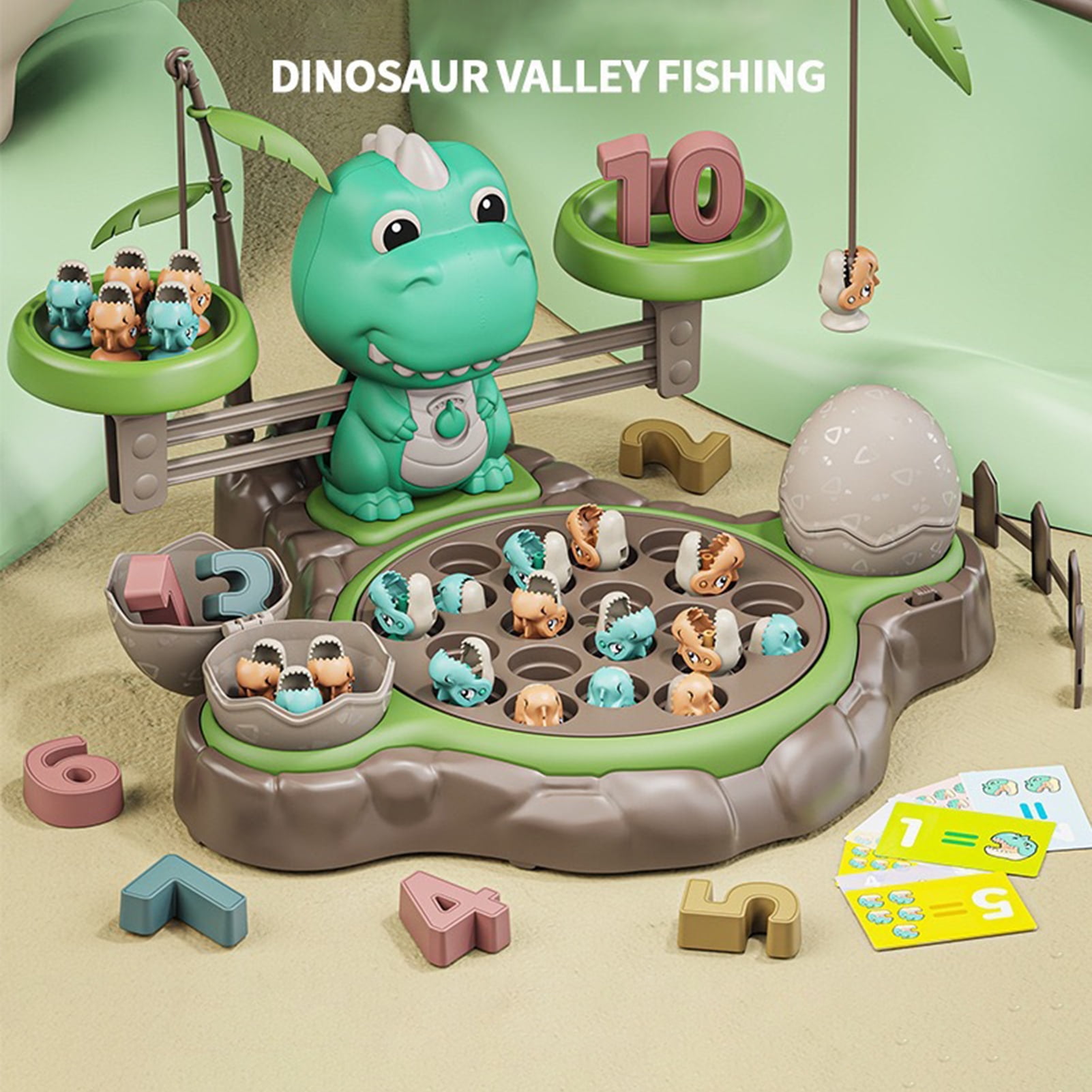 1 Set Kids Dinosaur Fishing Game Number Counting Skills Learning ...