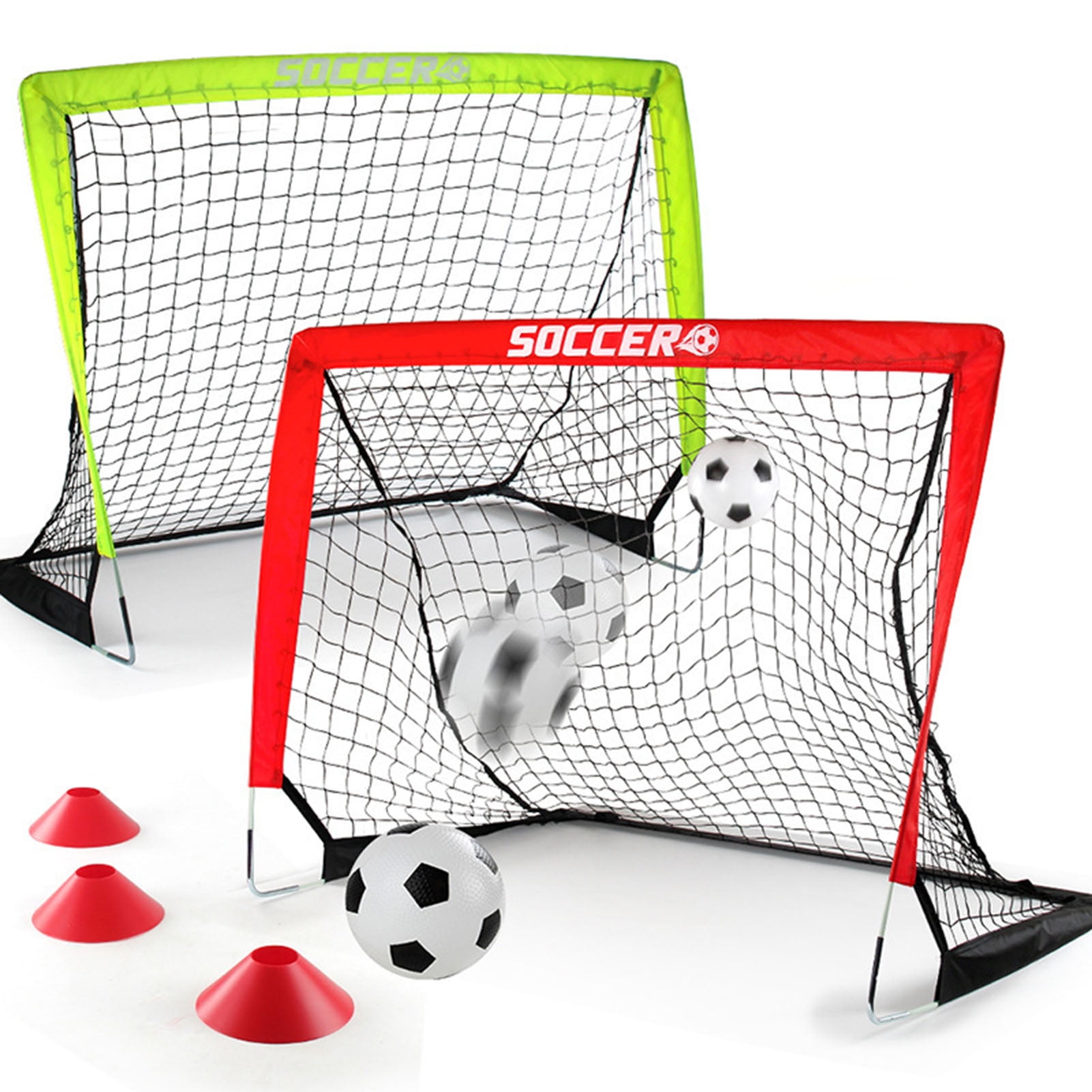 1 Set Kids Soccer Goal Toy with 2 Balls 4 Stakes Pump Cone Barrier ...