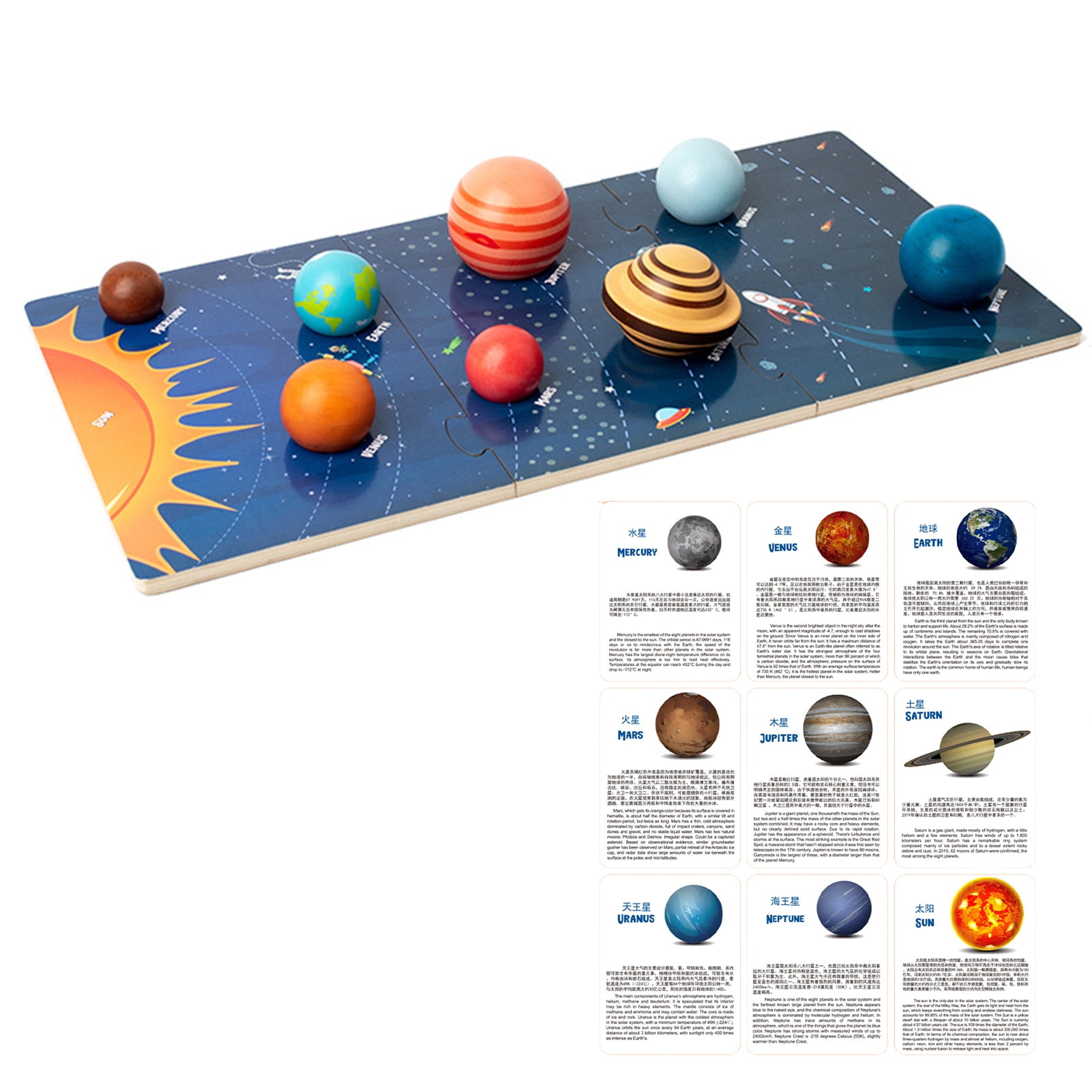 1 Set Kids Solar System Toy with 8 3D Sun Planets 9 Cards Model ...