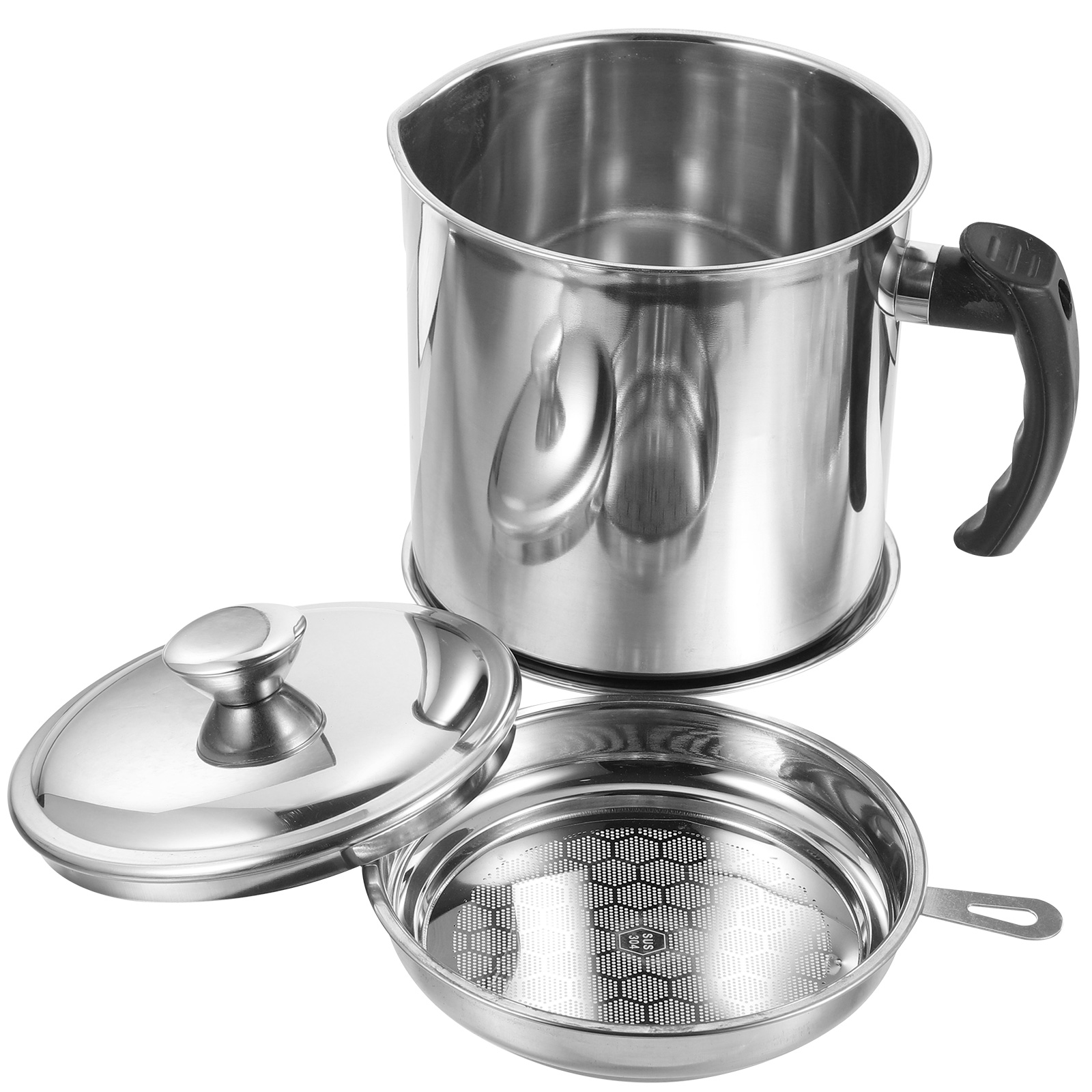 1 Set Kitchen Oil Container Grease Can Stainless Steel Oil Strainer ...