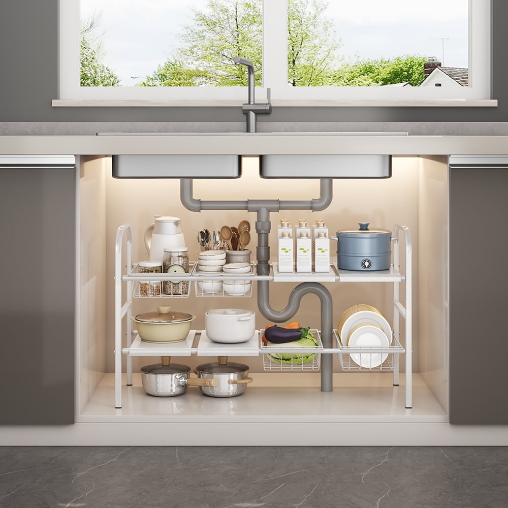 1 Set Kitchen Under Sink Organizers, Expandable Cabinet Shelf Organizer ...