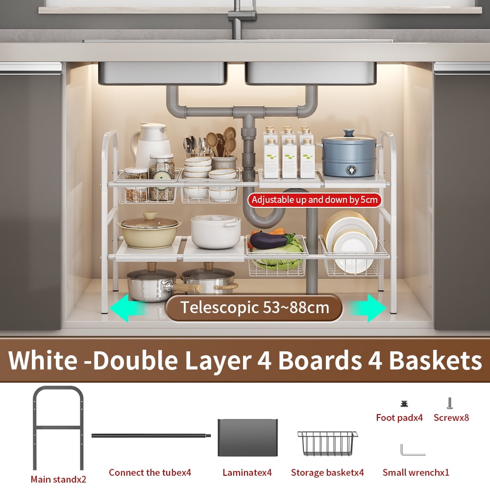 1 Set Kitchen Under Sink Organizers, Expandable Cabinet Shelf Organizer ...