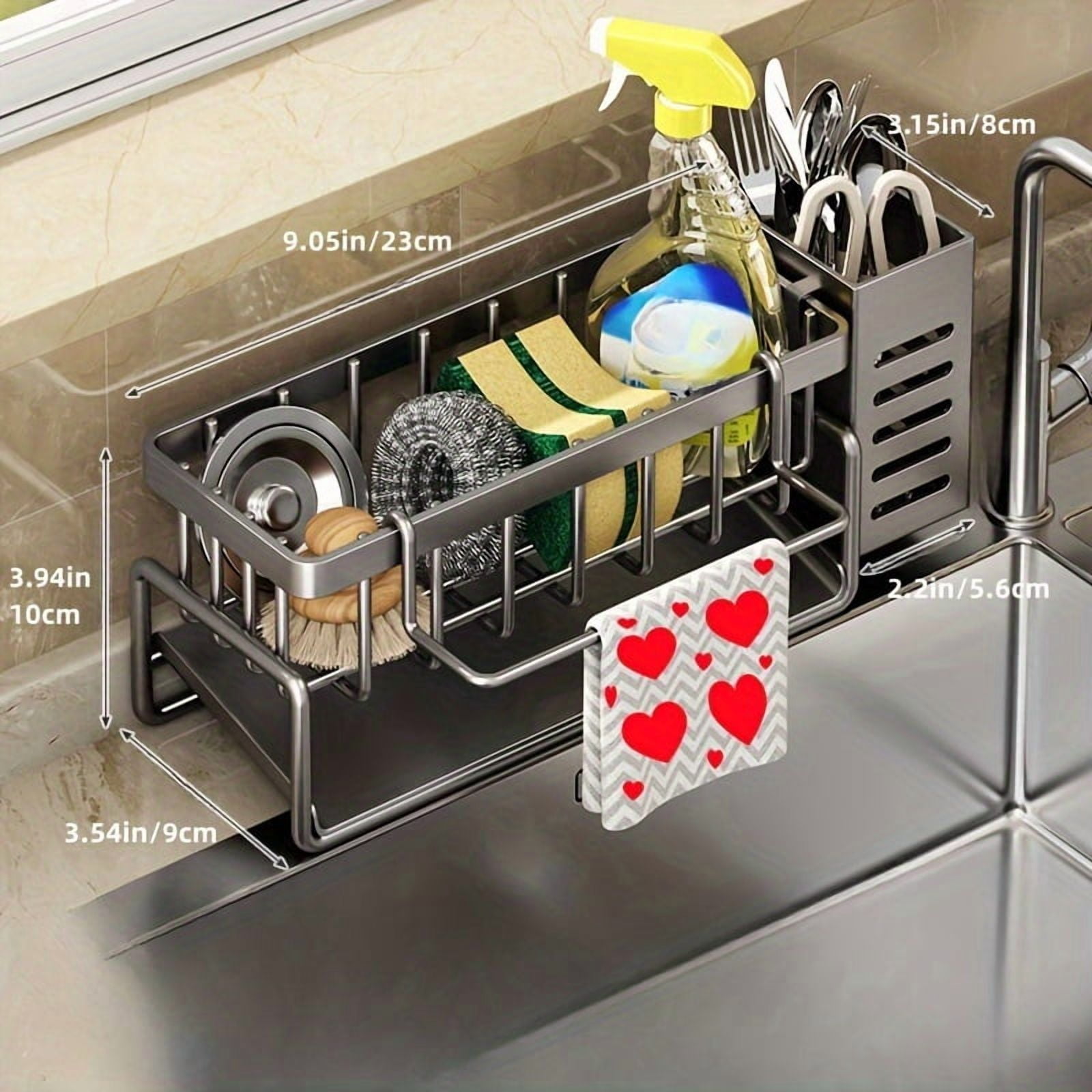 1 Set Kitchen Sink with Rag Rod Organizer, Kitchen Sink Storage Sponge ...