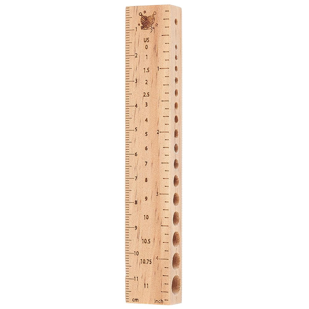 1 Set Knitting Needle Gauge INCH CM Ruler Wooden Crochet Ruler 4.72x0 ...