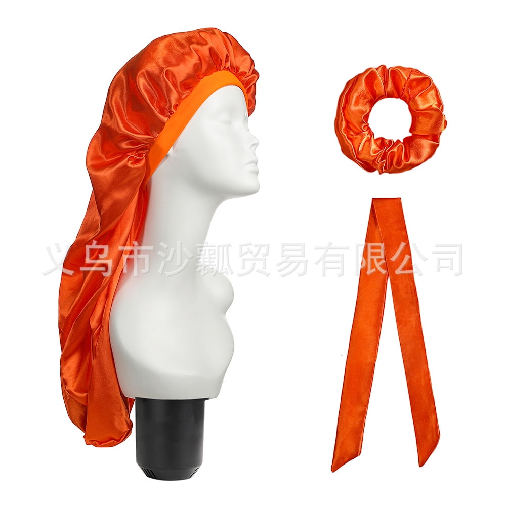 1 Set Long Satin Bonnet Sleep Bonnet with Satin Hair Scrunchies Ribbon ...