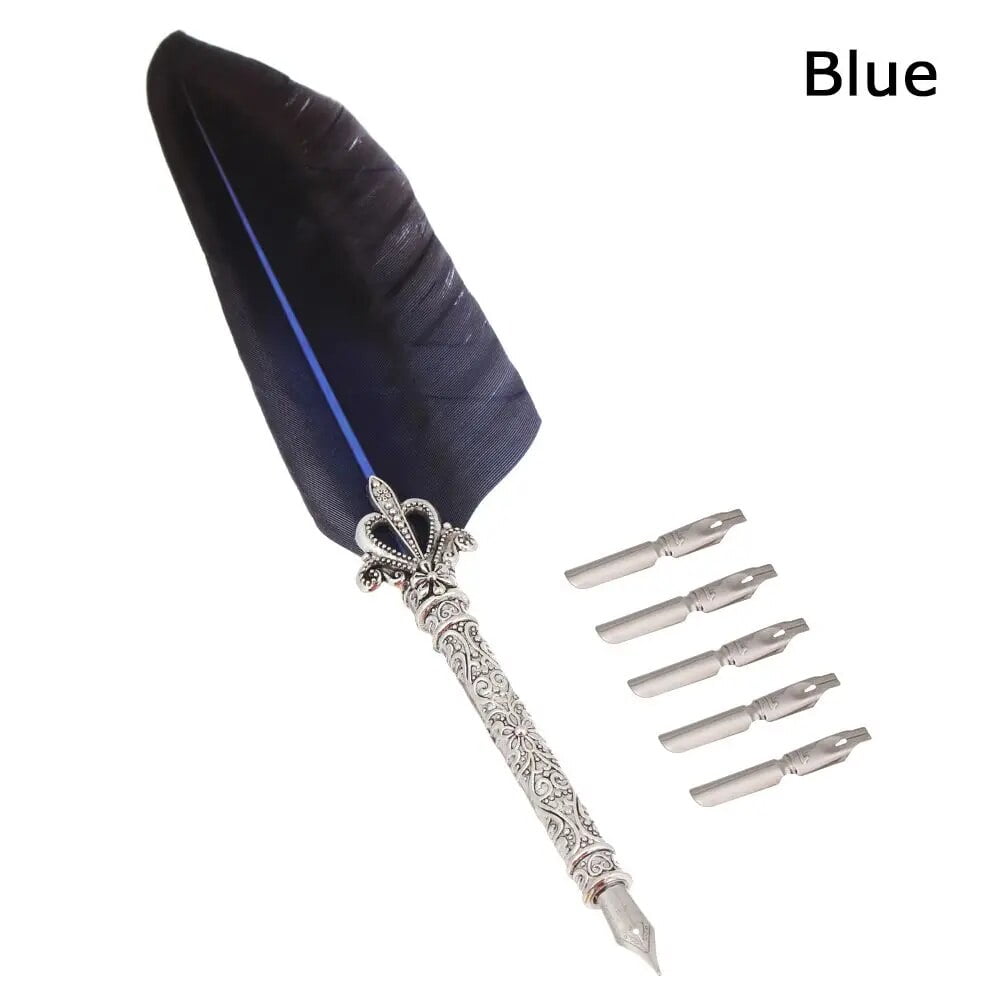 1 Set Luxury Vintage Turkey Feather Dip Fountain Pen + 5 Nibs English ...