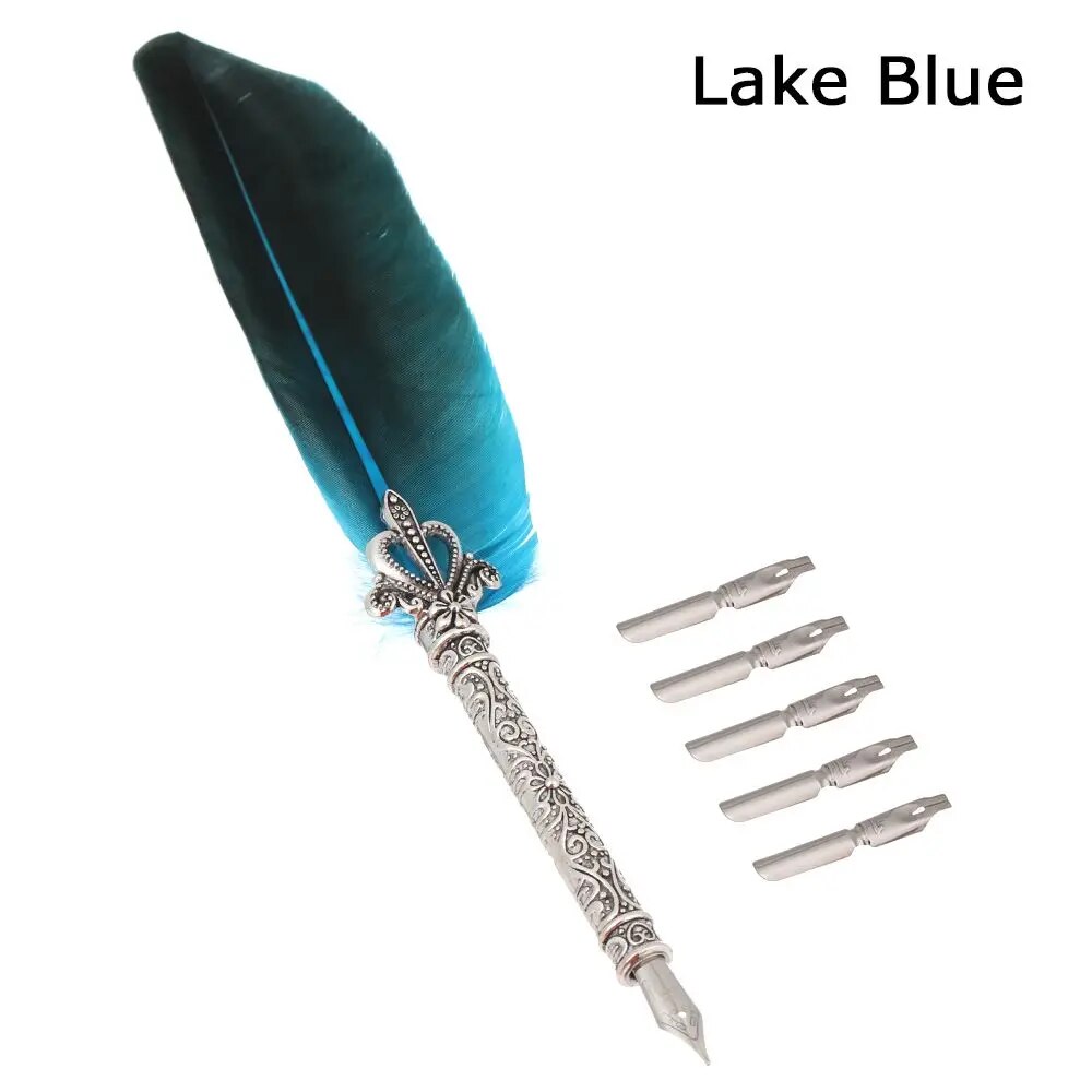 1 Set Luxury Vintage Turkey Feather Dip Fountain Pen + 5 Nibs English ...