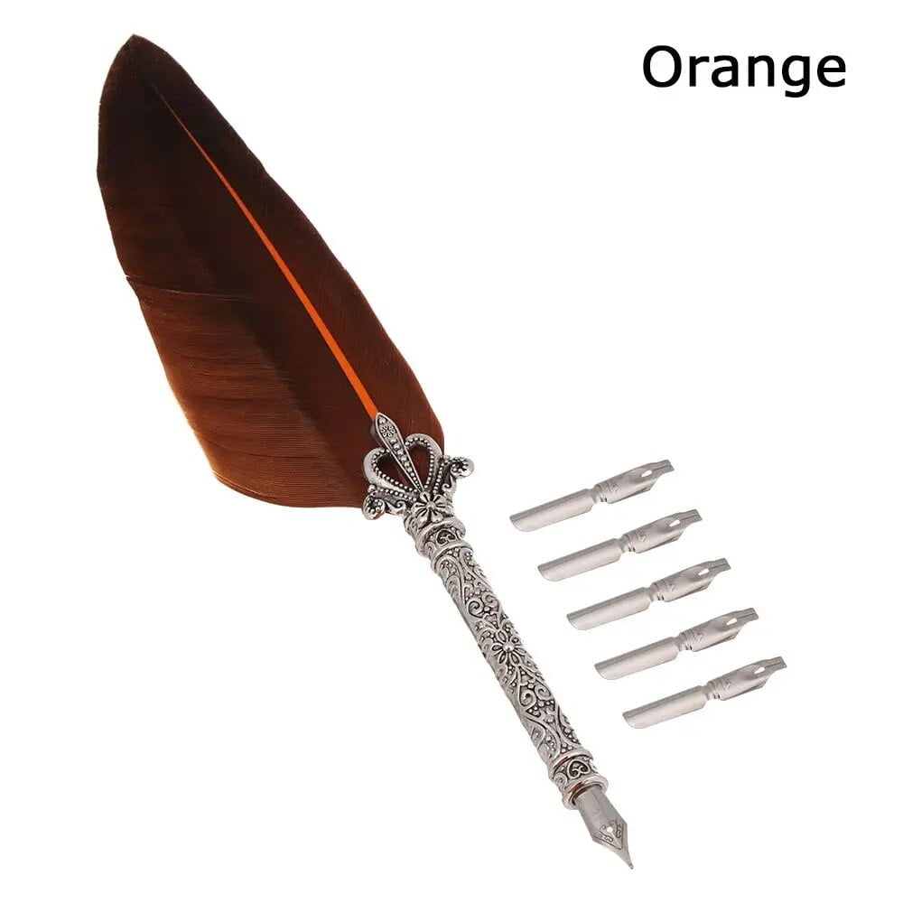 1 Set Luxury Vintage Turkey Feather Dip Fountain Pen + 5 Nibs English ...