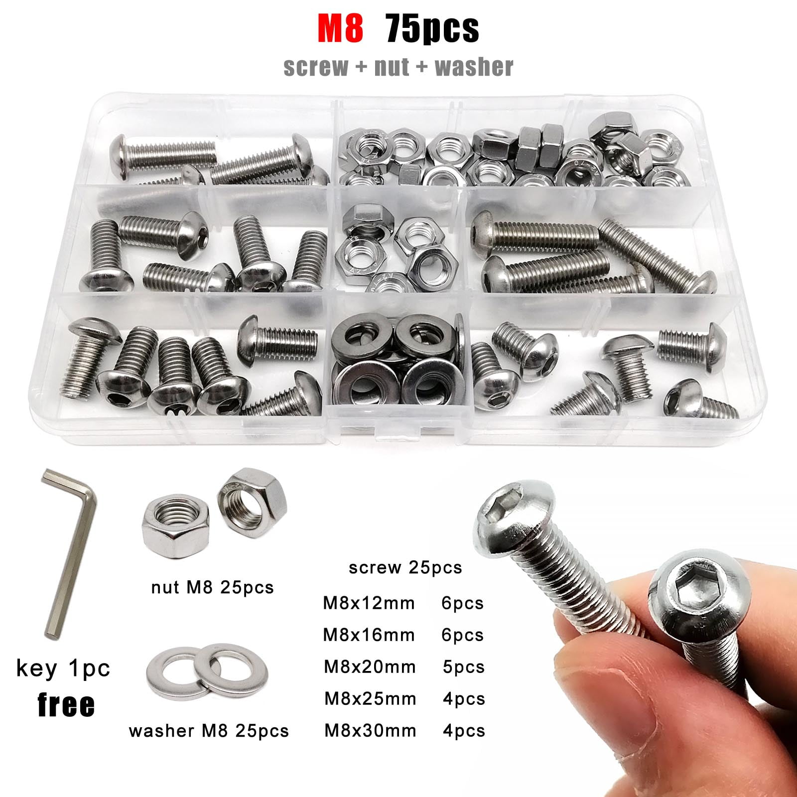 1 Set M1.6 M2 M2.5 M3 M4 M5 M6 M8 ISO7380 304 Stainless Steel Allen ...