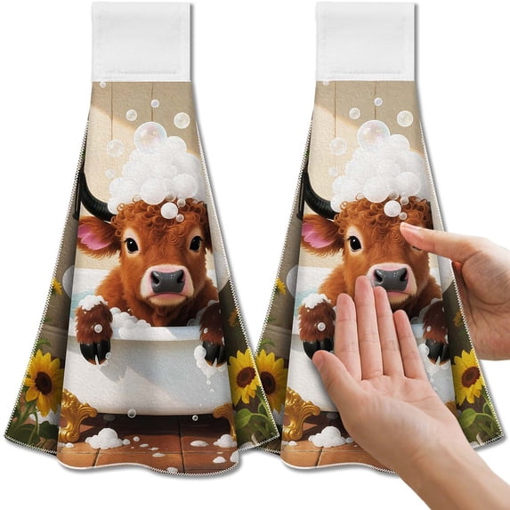 1 Set Microfiber Hanging Towel for Kitchen Cattle 345x315mm 2pcs/set ...