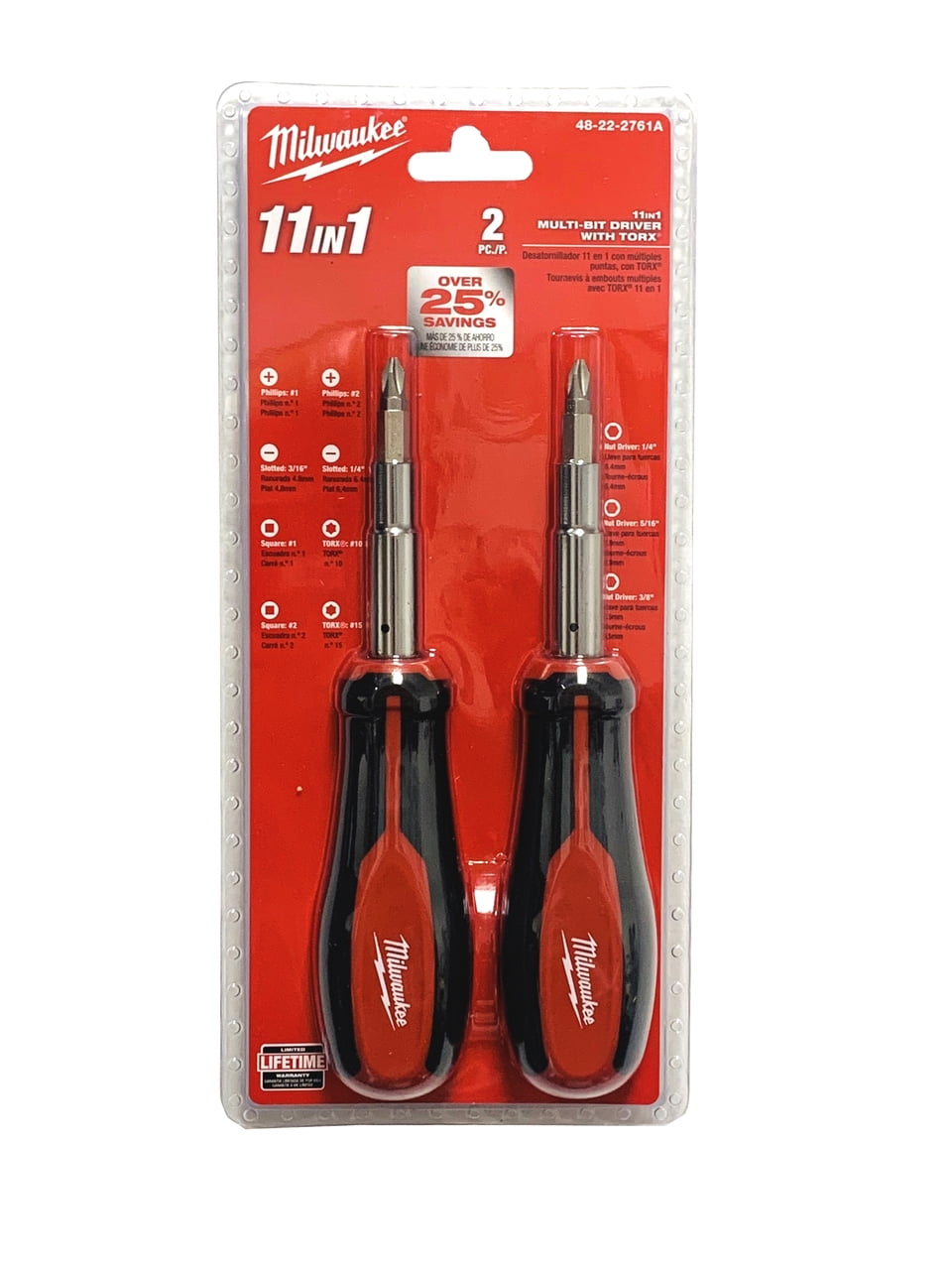 1 Set, Milwaukee 48-22-2761A 11-In-1 Multi-Tip Screwdriver with Square ...