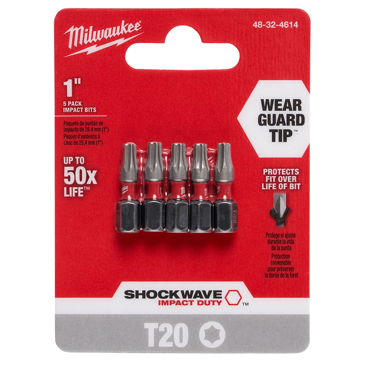 1 Set, Milwaukee 48-32-4614 Shockwave 1 In. T20 Impact Bit 5Pk ...