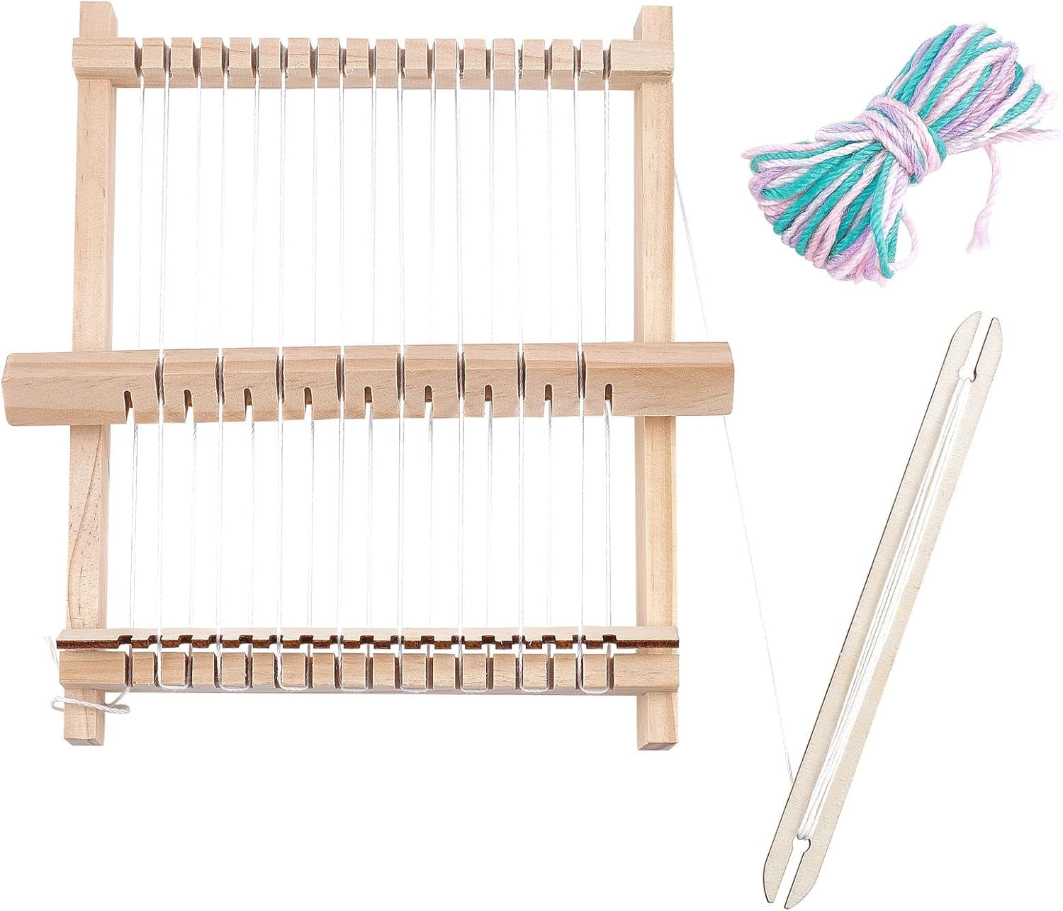 1 Set Mini Wooden Weaving Machine Kit 8.2×6.5" Multi-Craft Weaving Loom ...