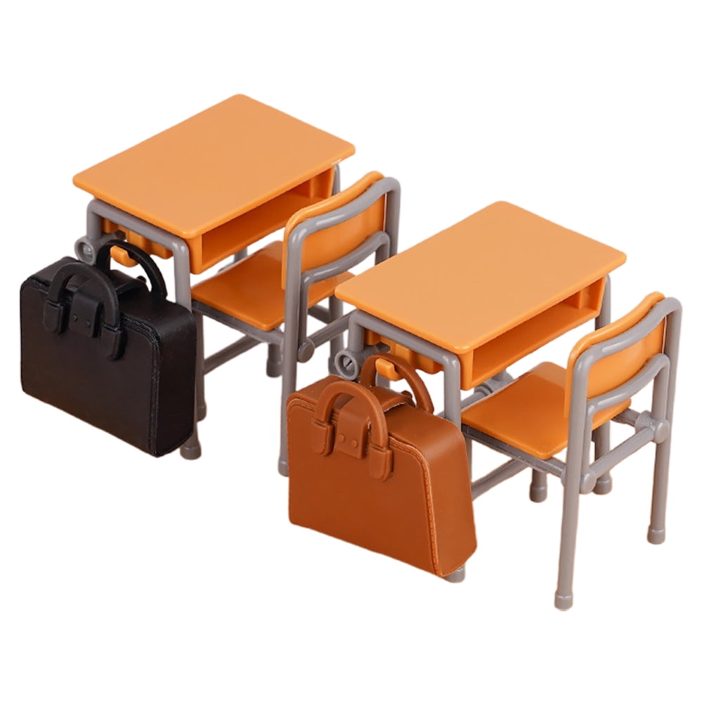 1 Set Miniature School Desk Chair Dollhouse School Bag Model Dollhouse ...