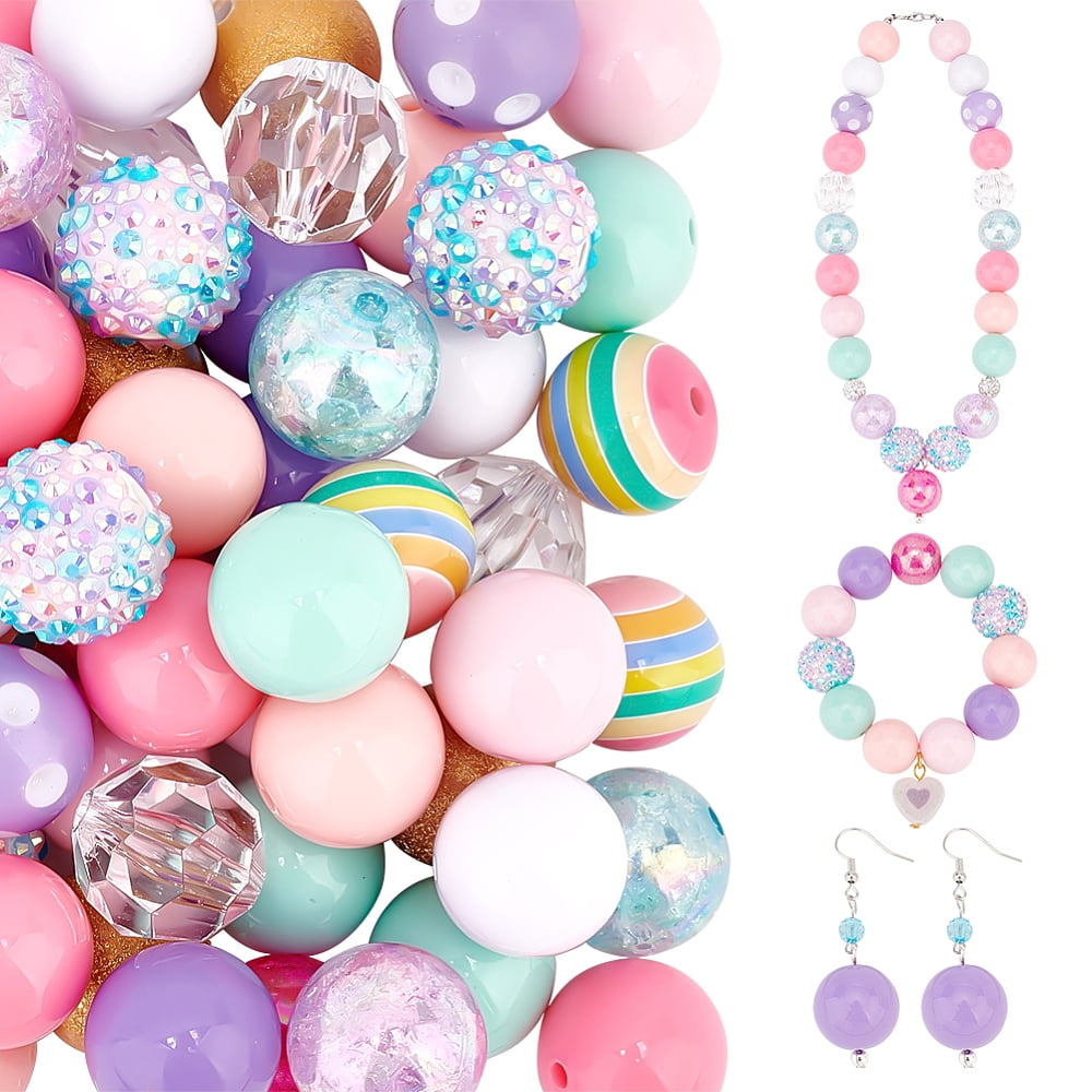 1 Set Mixed Style Acrylic Round Beads Sets Colorful 19~20mm Hole: 2mm ...