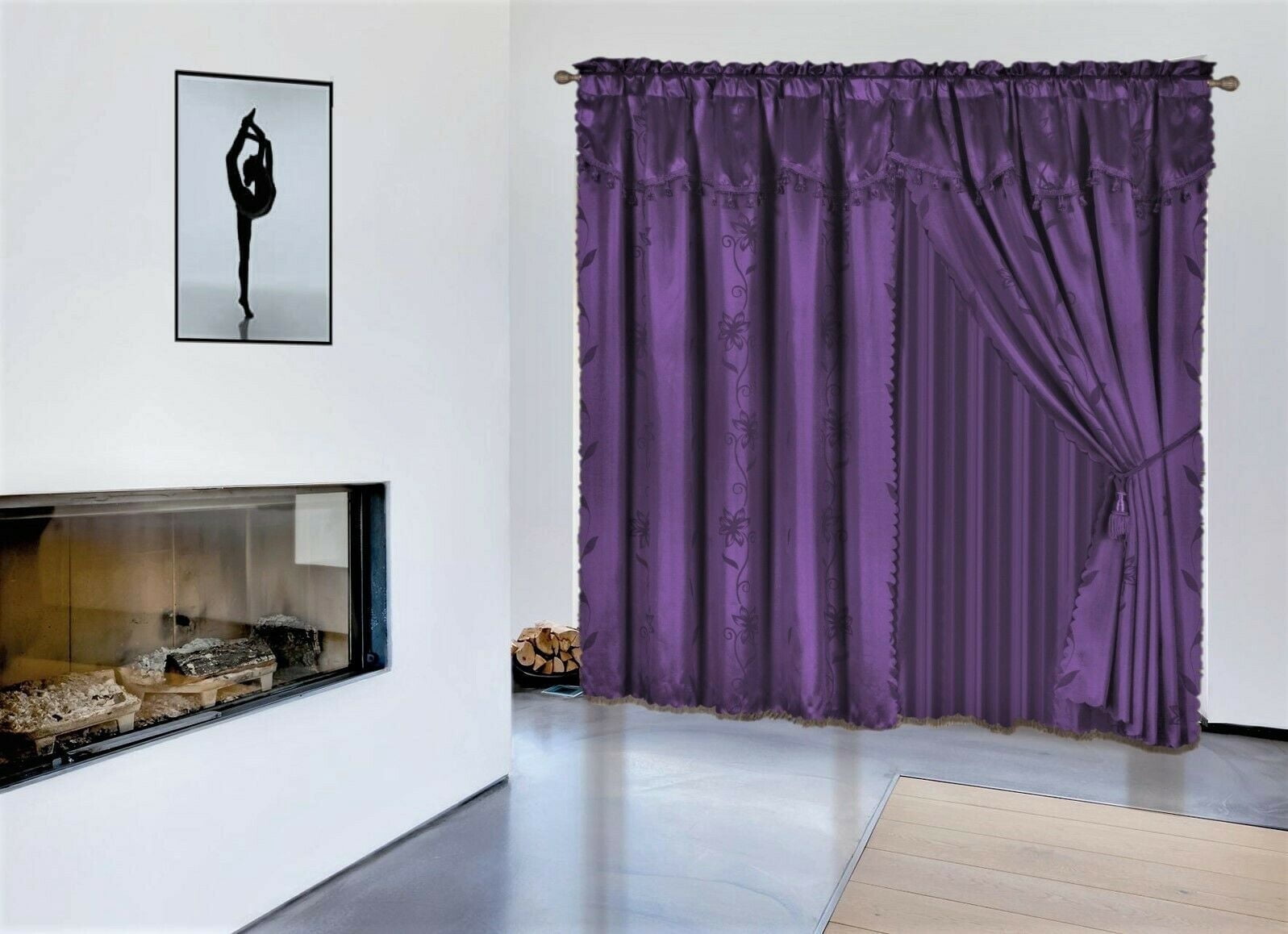 1 Set Nada Purple color Luxury Faux Jacquard Floral Design Panel, Rod ...