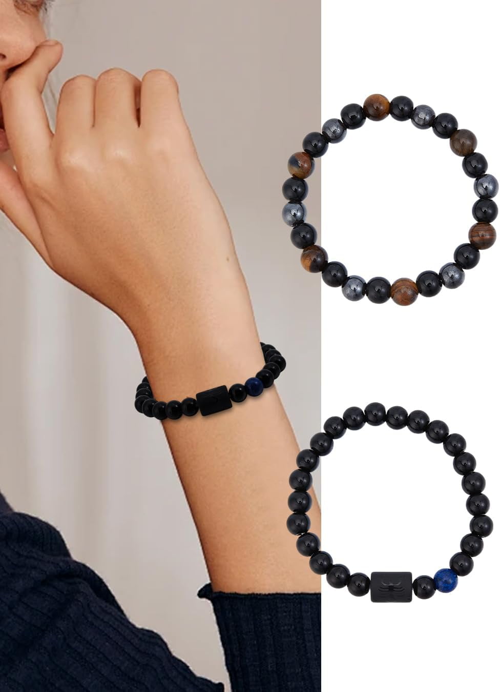 1 Set Natural Mixed Gemstone Stretch Bracelets Constellations Theme ...