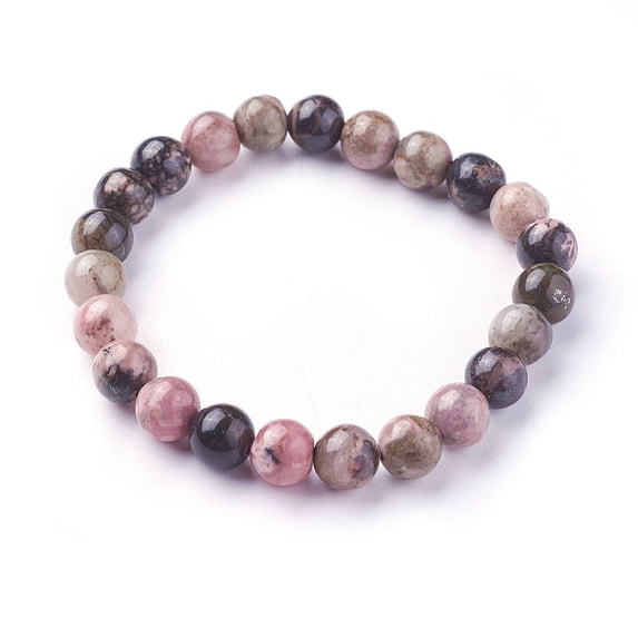 1 Set Natural Rhodonite Beads Stretch Bracelets Round 2 inch~2-1/8 inch ...