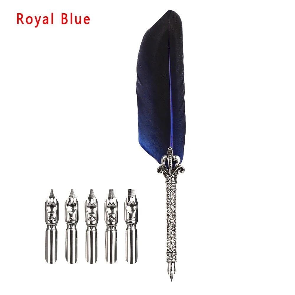 1 Set New Luxury Feather Pen 5 Nib Vintage Quill English Calligraphy ...