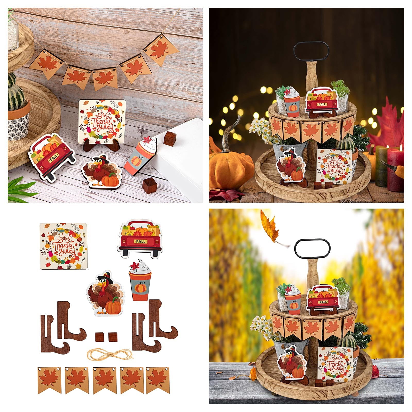 1 Set Of Fall Tiered Tray Set Fall Thanksgiving Home Fall Fall Tiered ...