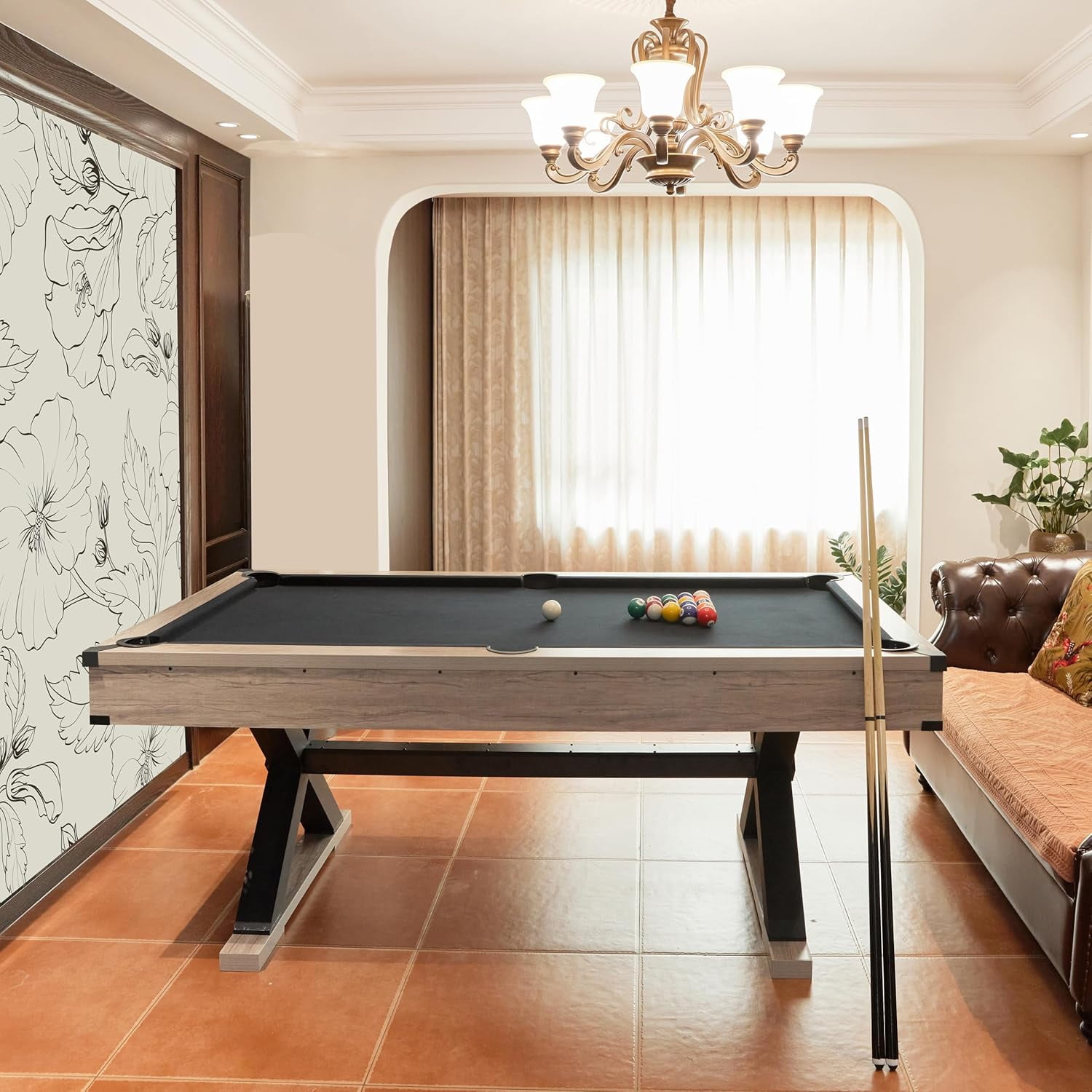 1 Set Of Hdf+Solid Wood 84-Inch Pool Table, Pool Table with 2 Cue ...