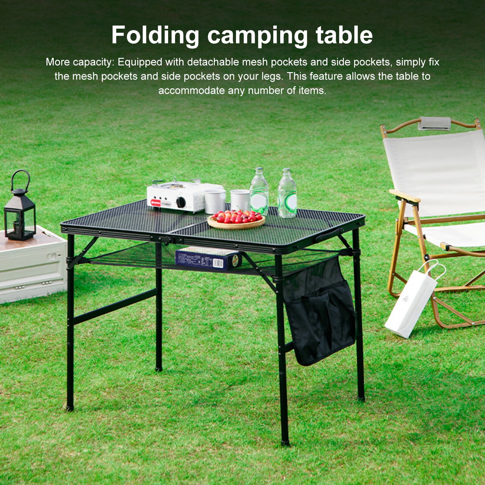1 Set Outdoor Folding Table with Mesh Layer Side Pocket Lightweight ...